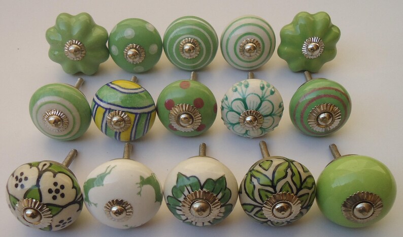 Green Color Assorted Ceramic Knobs Hand Painted Ceramic Door - Etsy
