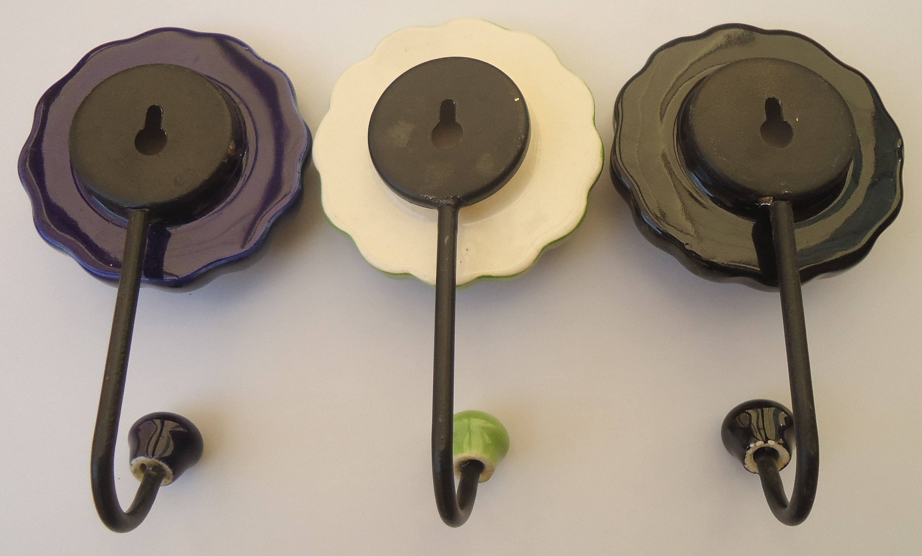 Set of 3 Ceramic Wall Hooks Multi-colour Handmade Handpainted | Etsy