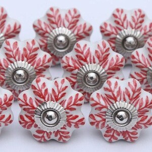 Red Color Leaf Flower Design Ceramic Knobs Pumpkin Ceramic Door Knobs Kitchen Cabinet Drawer ...