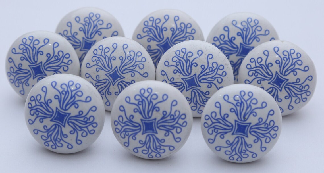 Blue & White Ceramic Knobs Ceramic Door Knobs Kitchen Cabinet | Etsy