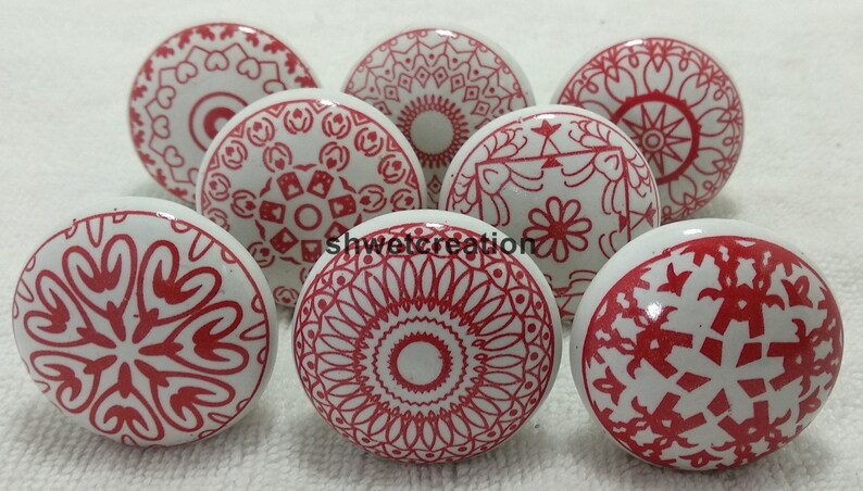 Red & White Ceramic Knobs Kitchen Cabinet Drawer Knobs | Etsy