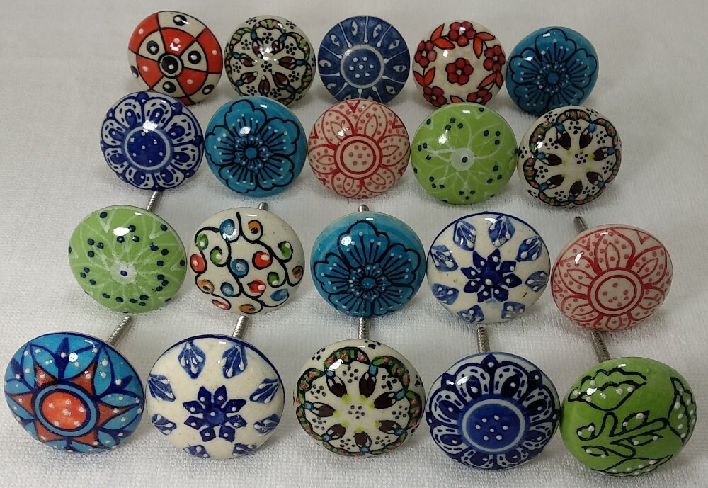 Multi Color Flat Ceramic Knobs Kitchen Cabinet Knobs - Etsy