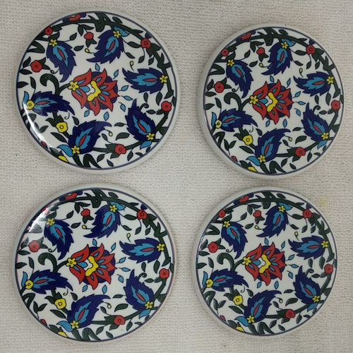 Ceramic Coaster Assorted Design Handmade Coaster Set Round - Etsy