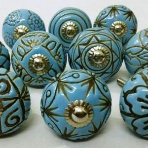 Sky Blue Vintage Look Ceramic Knobs Vintage Ceramic Door Knobs Pumpkin Knobs Kitchen Cabinet ...