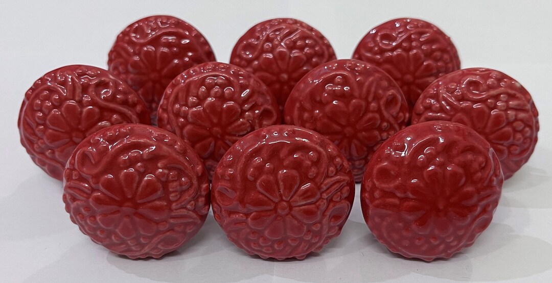 Red Vintage Look Ceramic Knobs Ceramic Door Knobs Kitchen Cabinet Knobs ...