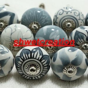 Grey and White Ceramic Knobs Handpainted Ceramic Door Knobs Kitchen Cabinet Knobs Drawer Knobs ...