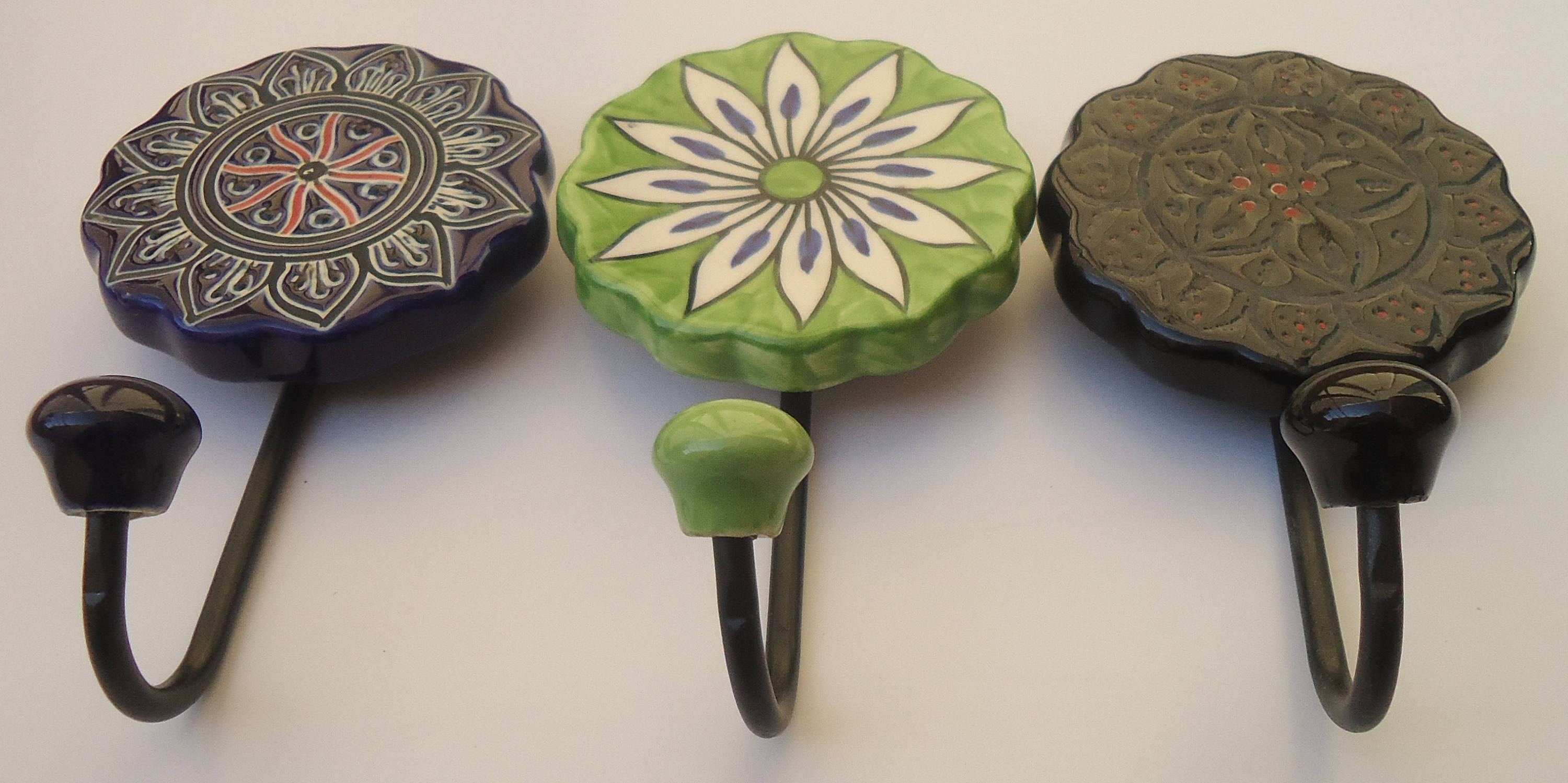 Set of 3 Ceramic Wall Hooks Multi-colour Handmade Handpainted | Etsy