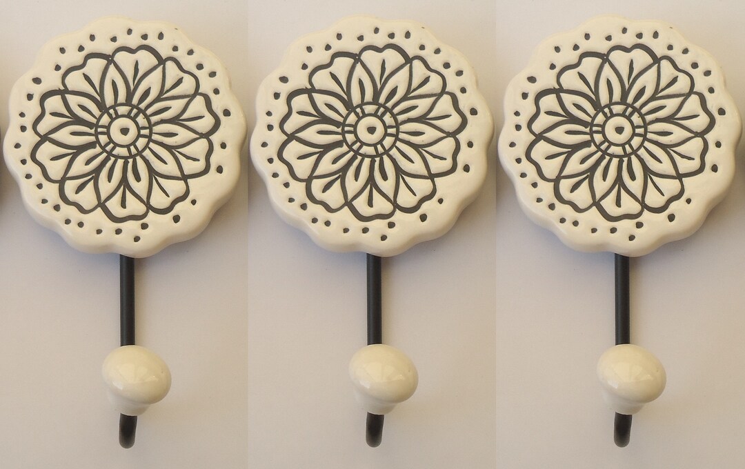 White Color Ceramic Wall Hooks Handmade Handpainted Cabinet - Etsy