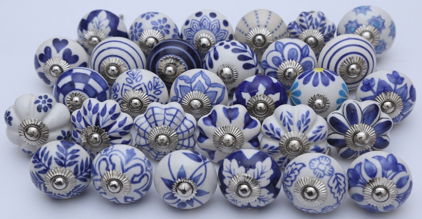Assorted Blue and White Ceramic Knobs Ceramic Door Knobs - Etsy