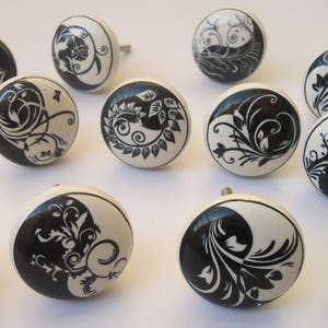 Black and White Stylish Design Ceramic Knobs Handmade Ceramic Door Knobs Kitchen Cabinet Drawer ...