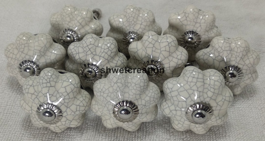 Cream Crackle Ceramic Knobs Kitchen Cabinet Drawer Knobs Ceramic ...