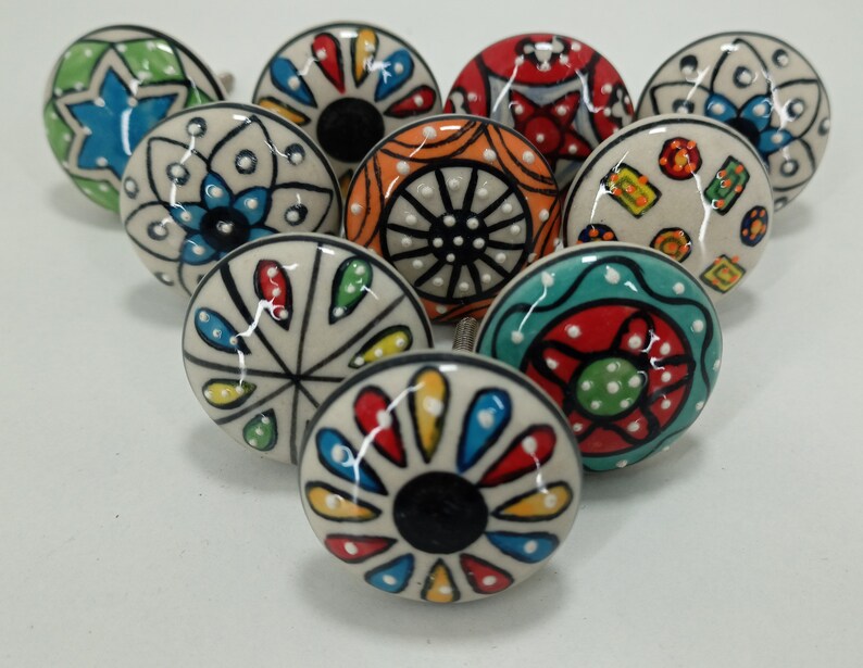 Multicolor Dotted Mix Ceramic Knobs Cabinet Colorfull Knobs - Etsy