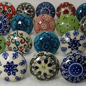 Multi Color Flat Ceramic Knobs Kitchen Cabinet Knobs Handpainted Knobs Hardware Knobs Handmade ...