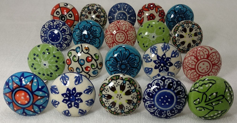 Multi Color Flat Ceramic Knobs Kitchen Cabinet Knobs - Etsy