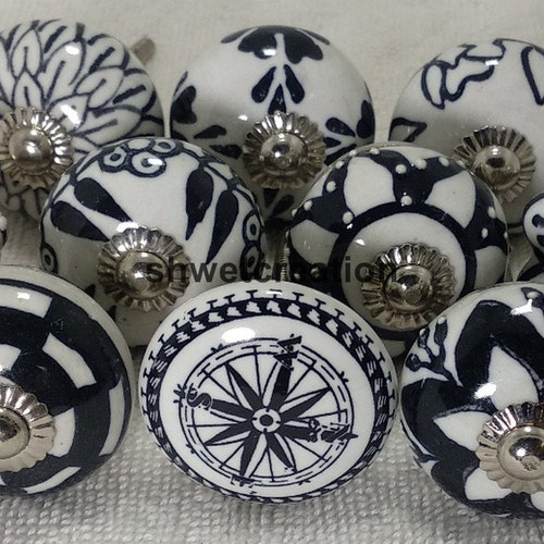 Grey and White Assorted Ceramic Knobs Handpainted Ceramic Door - Etsy