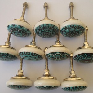 Black & Teal Color Ceramic Knobs Kitchen Cabinet Drawer Knobs Hardware ...