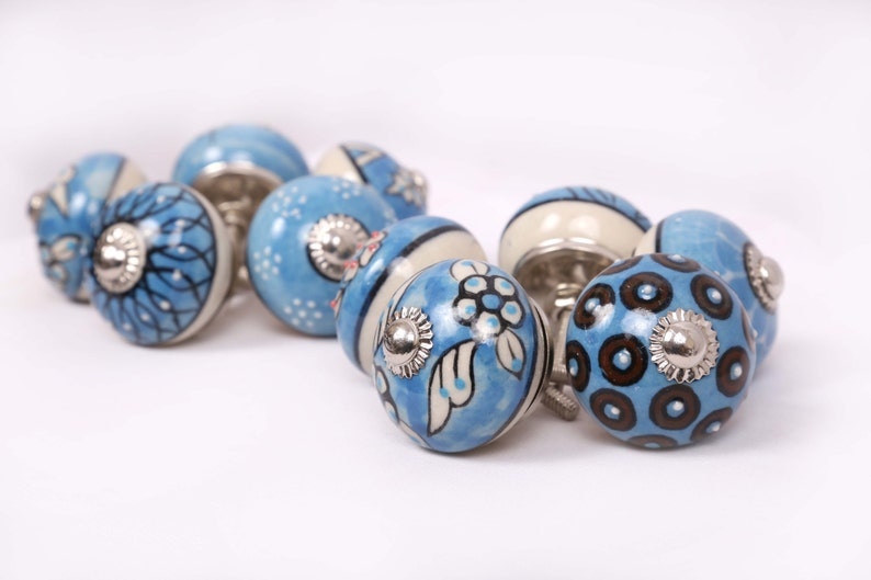 Hand-painted Blue Ceramic Knob, Embossed Pumpkin Shape - Etsy
