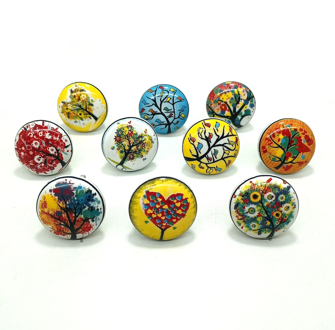 Multi Color Tree Design Ceramic Knobs Kitchen Cabinet Drawer Knobs Hardware Knobs Handmade Knobs ...