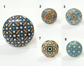 Multicolor Flat Ceramic Knobs Kitchen Cabinet Drawer Knobs Handmade Knobs Vintage Knobs Door ...