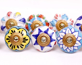 Red and White Assorted Ceramic Knobs Hand Painted Ceramic Door Knobs Pumpkin Knobs Kitchen ...