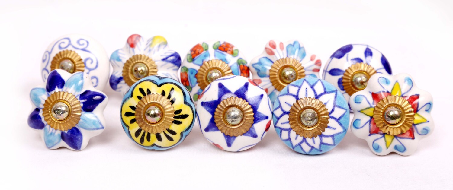 Blue and White Ceramic Knobs Vintage Hand Painted Ceramic Door - Etsy