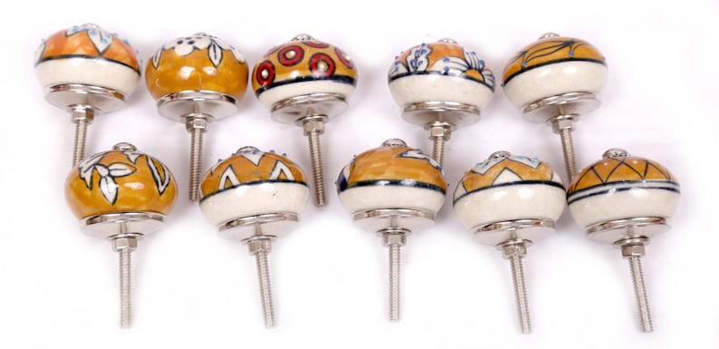 Hand-painted Mango Yellow Ceramic Knob, Embossed Pumpkin Design - Etsy