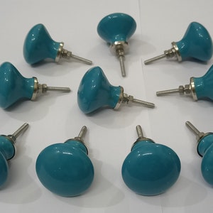 Teal Ceramic Knobs, Handmade Decorative Cabinet Hardware - Etsy