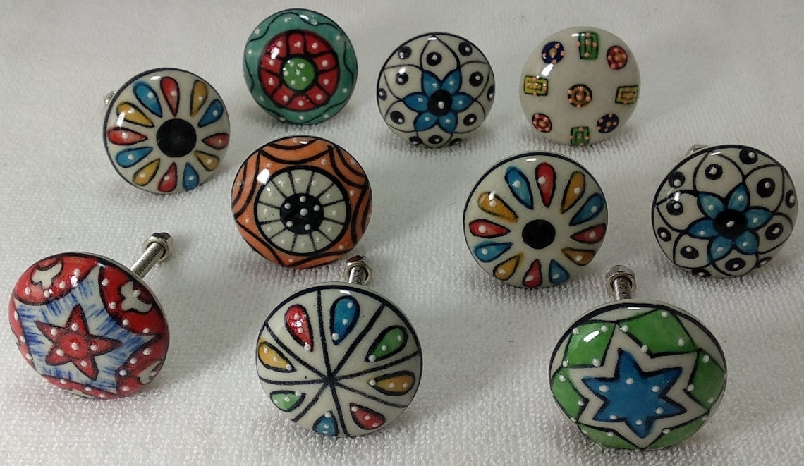 Multicolor Dotted Mix Ceramic Knobs Cabinet Colorfull Knobs | Etsy