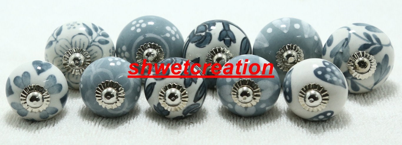 Grey & White Small Size Ceramic Knobs Kitchen Cabinet Drawer Knobs Cupboard Knobs Hardware Knobs ...
