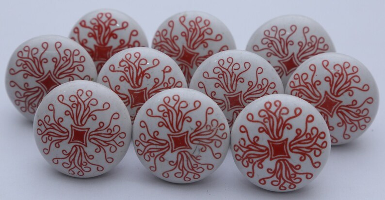 Red & White Ceramic Door Knobs Ceramic Knobs Kitchen Cabinet Drawer Pulls - Etsy