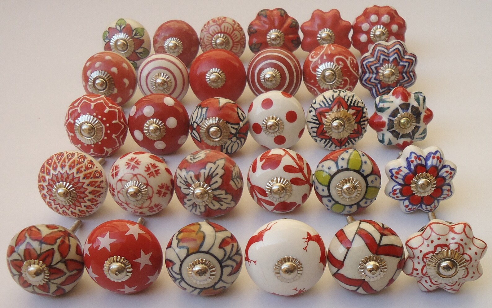 Red and White Assorted Ceramic Knobs Hand Painted Ceramic Door - Etsy