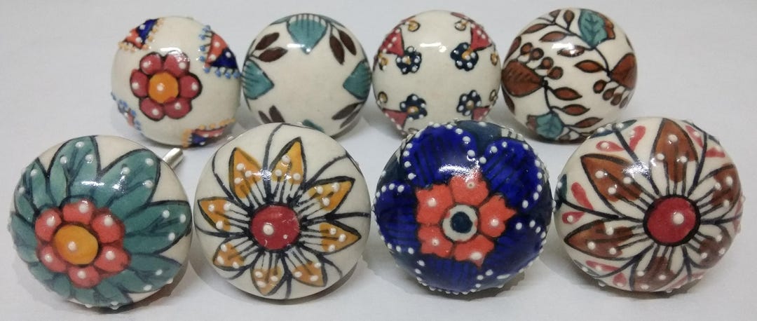 Multicolor Dotted Mixed Ceramic Knobs Handpainted Handmade Ceramic Door Knobs Kitchen Cabinet ...