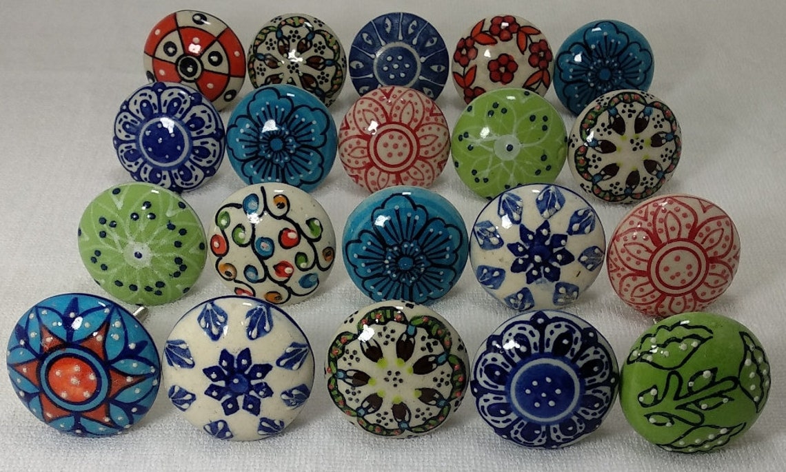 Multi Color Flat Ceramic Knobs Kitchen Cabinet Knobs - Etsy