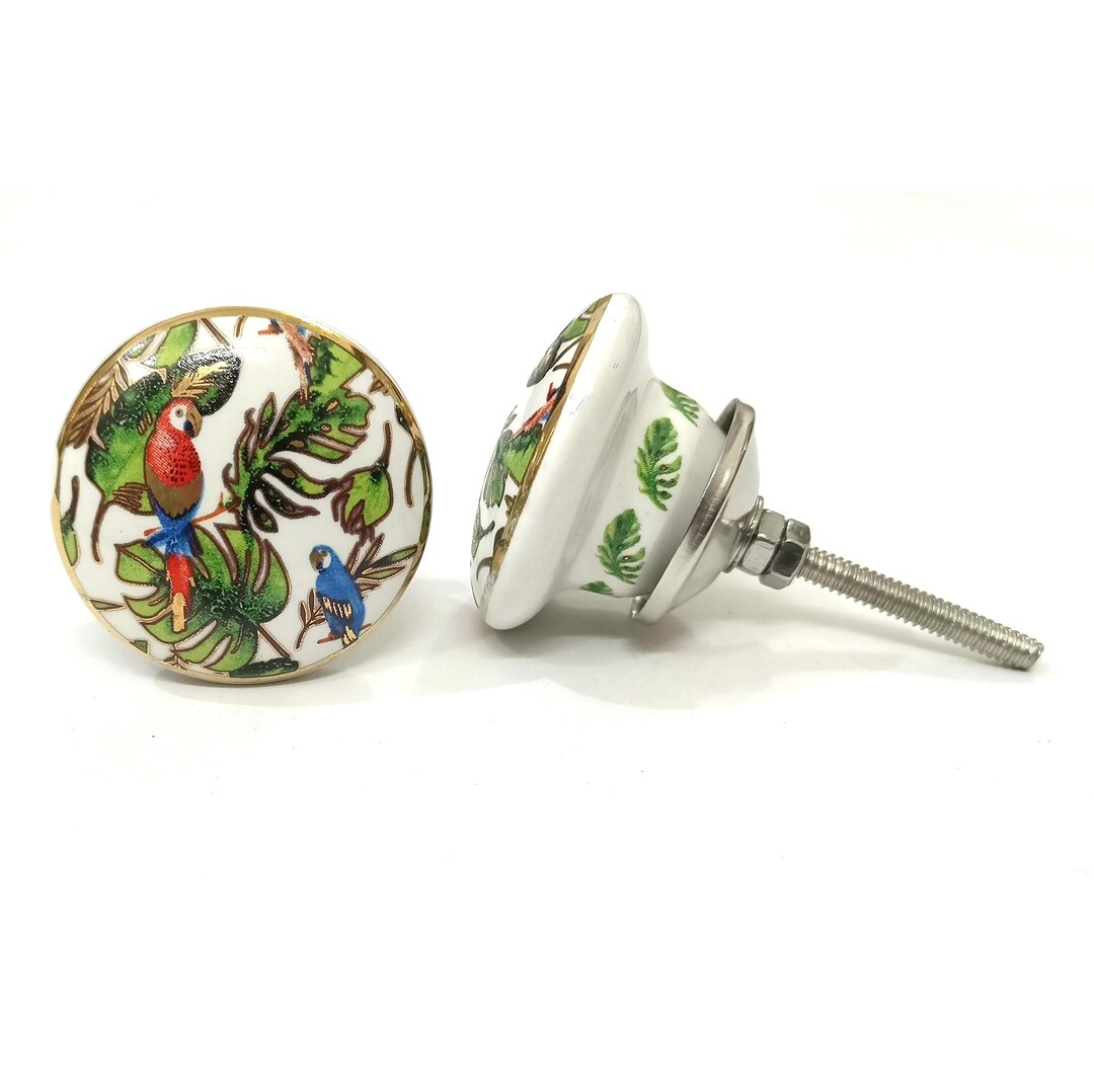 Parrot Design Gold Ceramic Door Knobs Premium Knobs Kitchen Cabinet ...