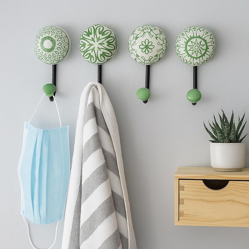 Blue Ceramic Decorative Hooks – Kitchen, Bathroom, Coat, Towel Hangers ...