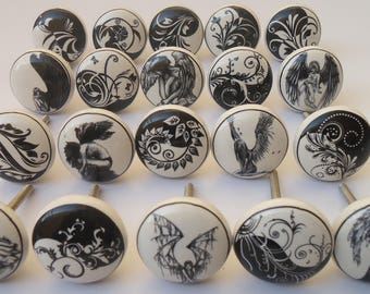 Black & White Ceramic Knobs Kitchen Cabinet Drawer Knobs - Etsy