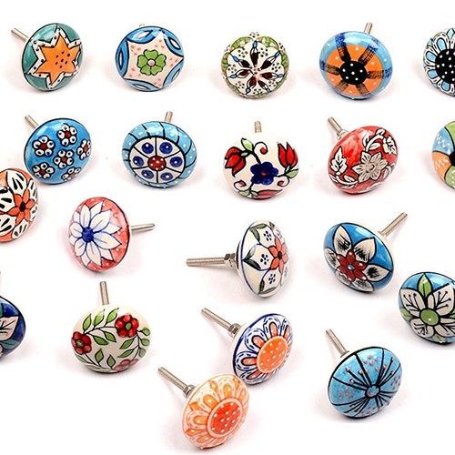 Assorted Flat Ceramic Knobs Multicolor Multidesign Ceramic - Etsy