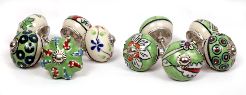 Ornated Green Emboss Ceramic Knobs Hand Painted Ceramic Door | Etsy