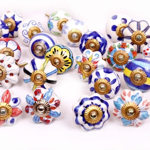 Blue and White Ceramic Knobs Vintage Hand Painted Ceramic Door Knobs Pumpkin Knobs Kitchen ...