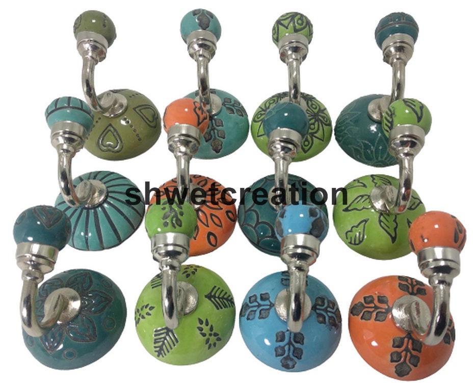 Assorted Vintage Ceramic Hooks Handpainted Hooks Bathroom | Etsy