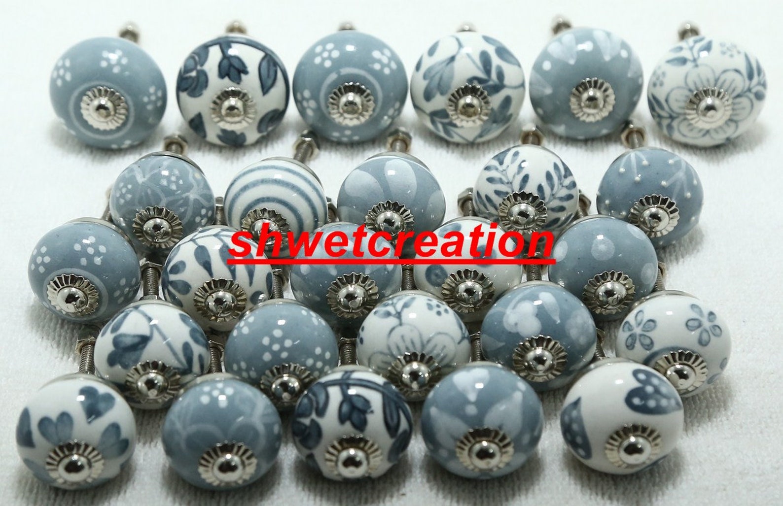 Grey & White Small Size Ceramic Knobs Kitchen Cabinet Drawer Knobs Cupboard Knobs Hardware Knobs ...
