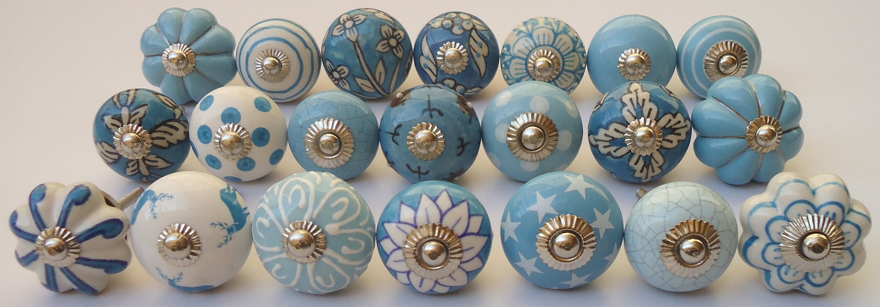 Sky Blue Mixed Design Ceramic Knobs Hand Painted Ceramic Door - Etsy
