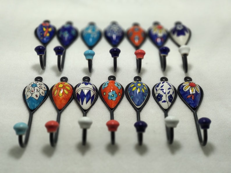 Multicolor Ceramic Hooks Handpainted Hooks Bathroom Hooks | Etsy