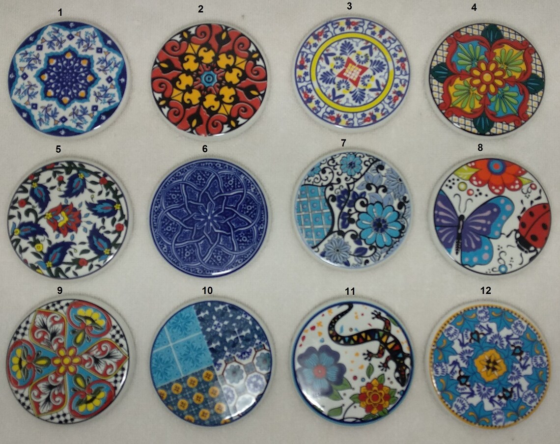 Ceramic Coaster Assorted Design Handmade Coaster Set Round | Etsy