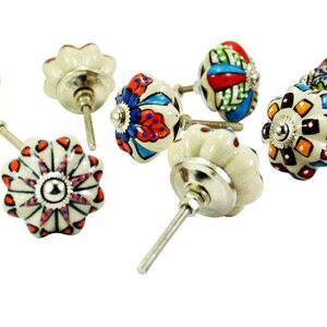Dotted Mix Color Multi Designed Ceramic Cupboard Cabinet Door Knobs Drawer Pulls & Chrome ...