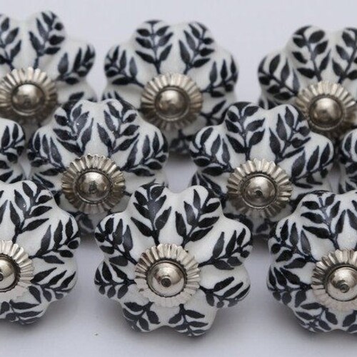 Black Color Leaf Flower Design Ceramic Knobs Pumpkin Ceramic - Etsy