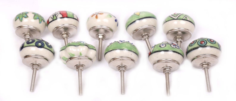 Hand-painted Green Ceramic Knobs, Embossed Cabinet Hardware - Etsy