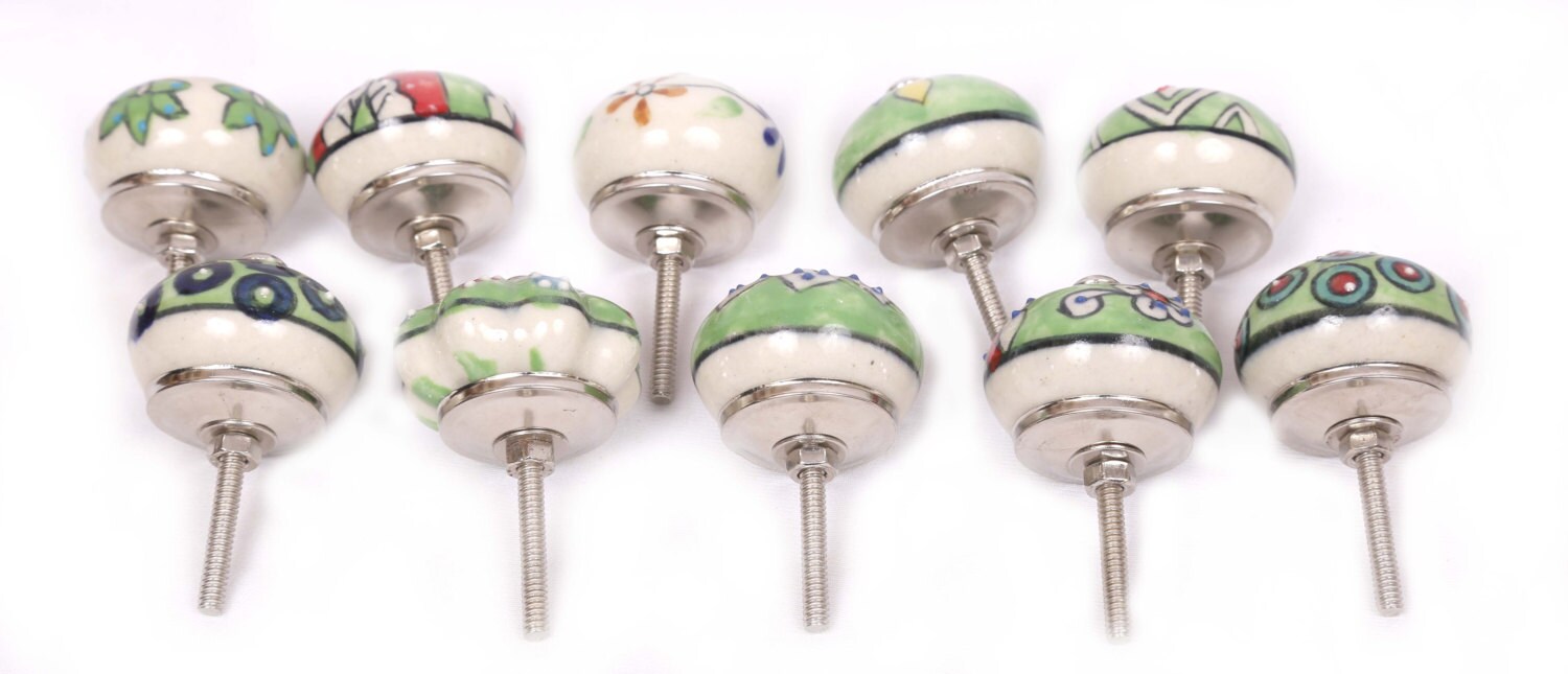 Ornated Green Emboss Ceramic Knobs Hand Painted Ceramic Door | Etsy