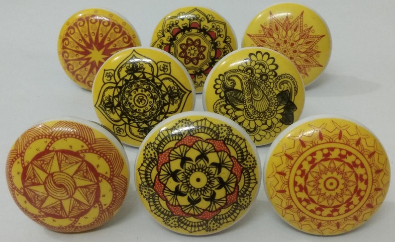 Yellow Color Mixed Flat Ceramic Knobs Kitchen Cabinet Drawer - Etsy