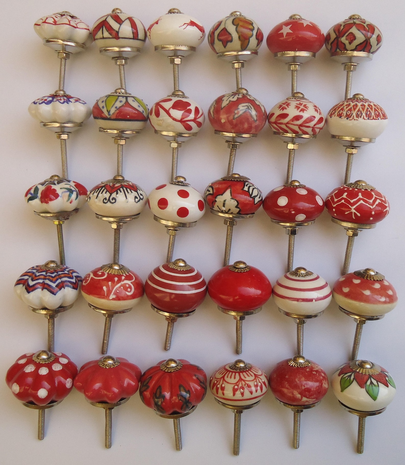 Red and White Assorted Ceramic Knobs Hand Painted Ceramic Door - Etsy
